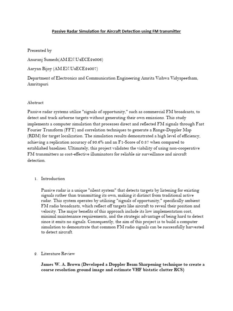 Passive Radar Simulation For Aircraft Detection Using FM Transmitter ...