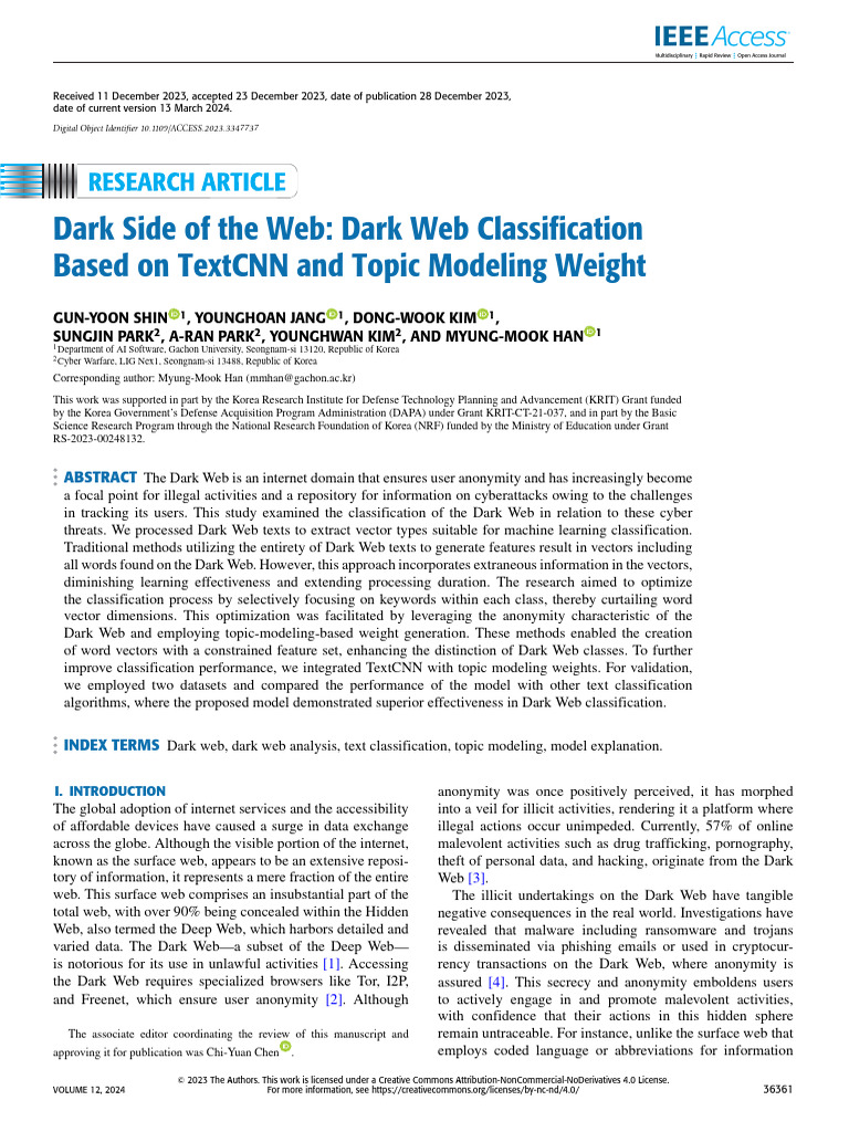 Dark Side of the Web Dark Web Classification Based on TextCNN and Topic ...