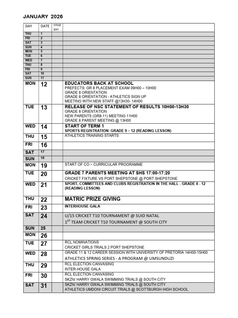 2026 Year Planner Term One | PDF