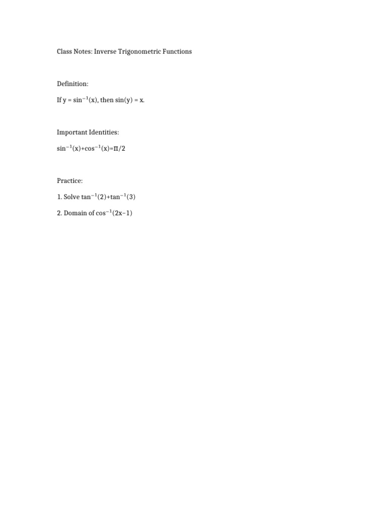 Inverse Trigonometry Notes | PDF