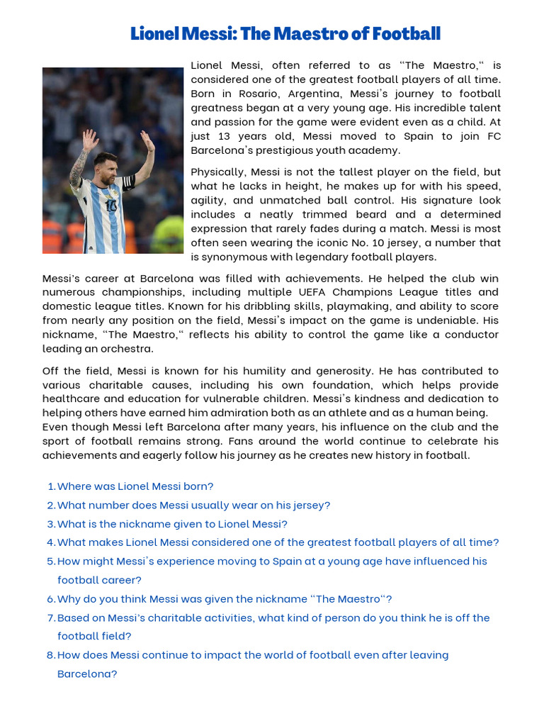CJJ - Lionel Messi Reading Comprehension 2 | PDF | Lionel Messi ...