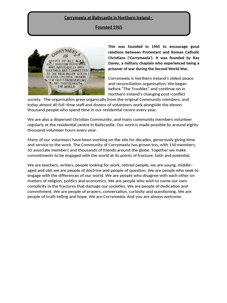 Corrymeela Information Sheet | PDF