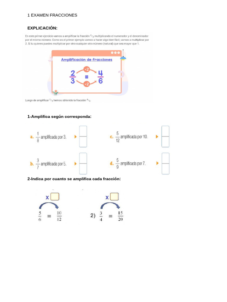 Examen Fracciones | PDF