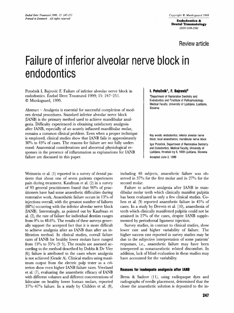 Dental Traumatology - 2007 - Potočnik - Failure of Inferior Alveolar ...