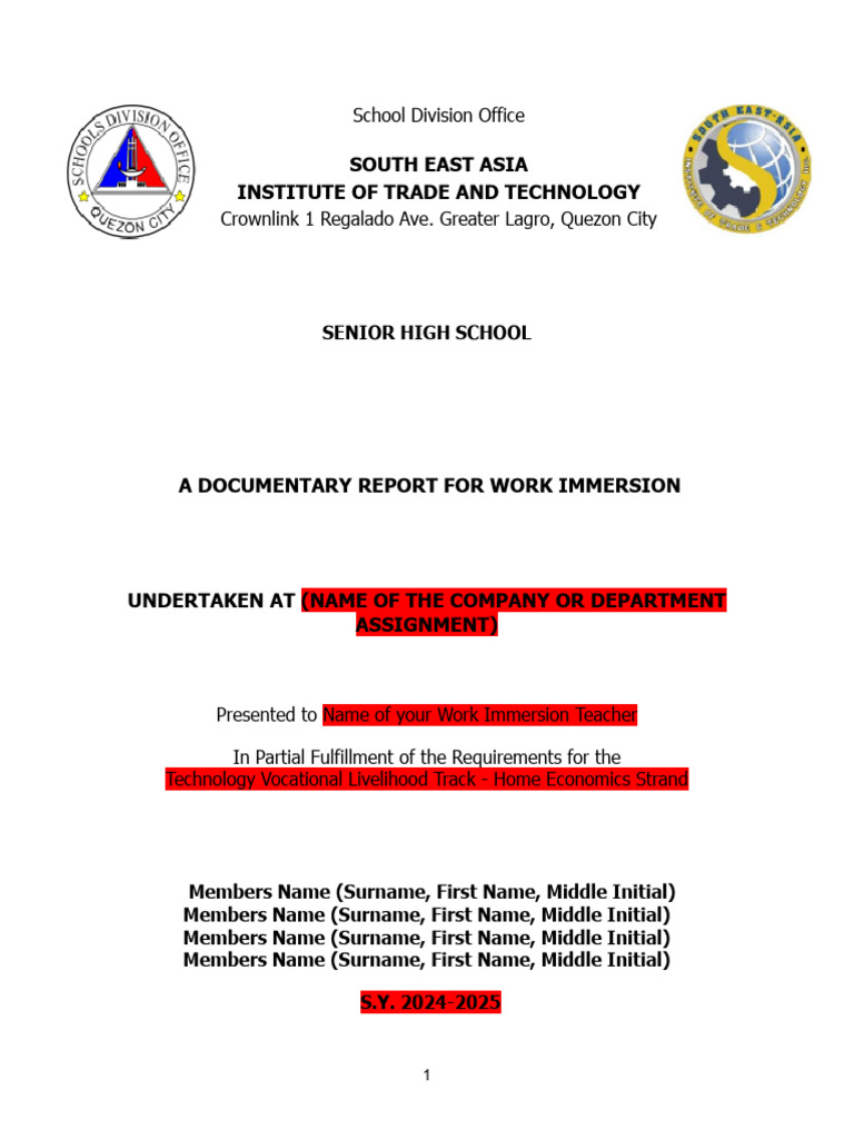 Work Immersion Documentation Format | PDF | Learning | Skill