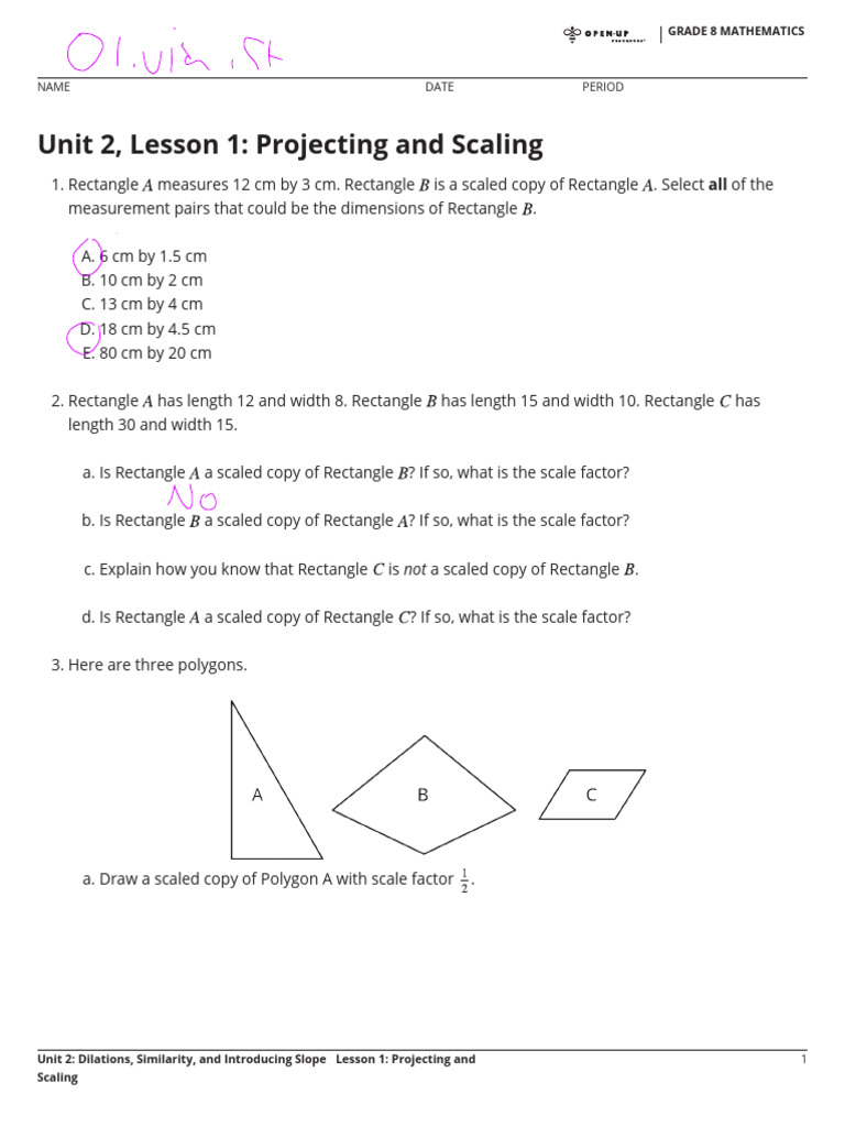 Olivia StPierre - Math 8 Unit 2 Practice Problems | PDF | Triangle | Circle