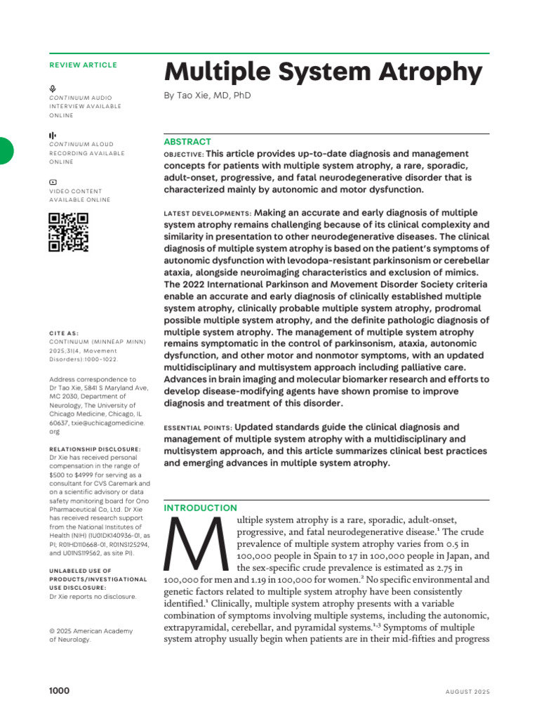 Multiple System Atrophy | PDF | Parkinson's Disease | Medical Specialties