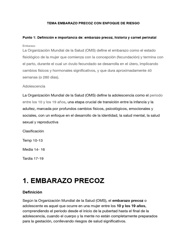 Tema Embarazo Precoz Con Enfoque de Riesgo | PDF | El embarazo | Parto ...
