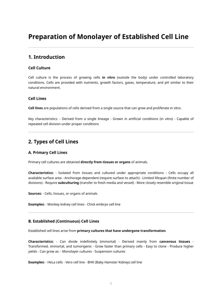 Preparation of Monolayer of Established Cell Line – Complete Exam Notes ...