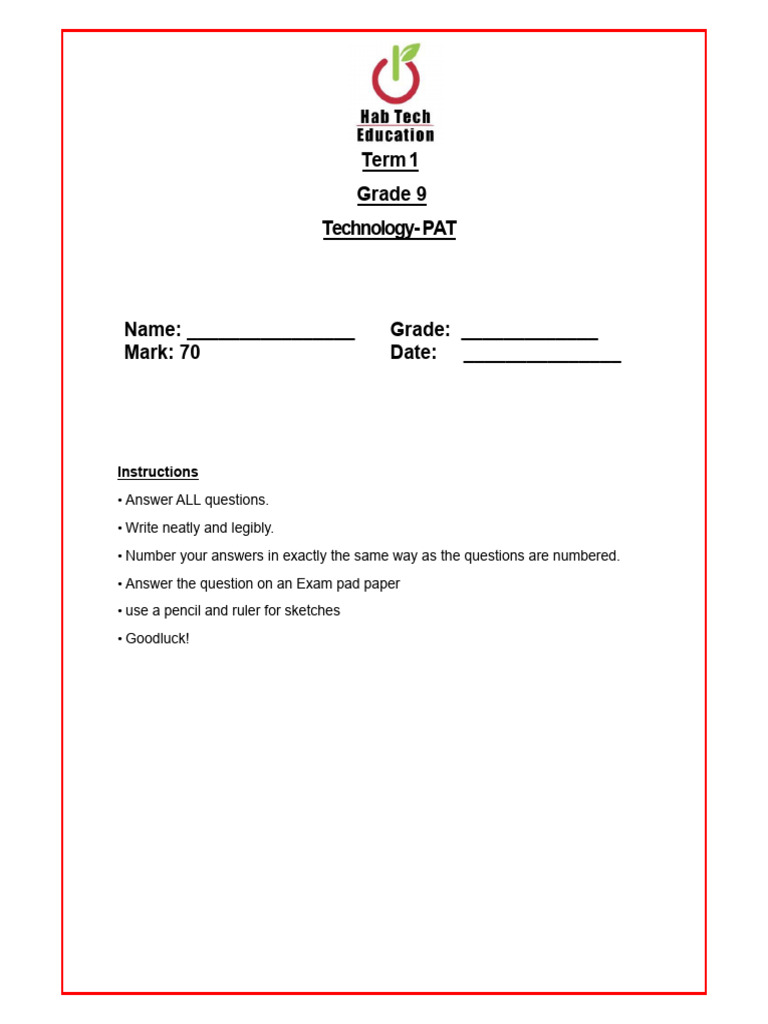 Grade 9 Term 1 Technology PAT | PDF