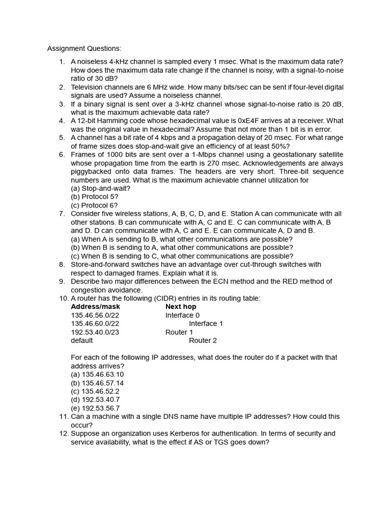 Assignment Questions | PDF | Router (Computing) | Ip Address