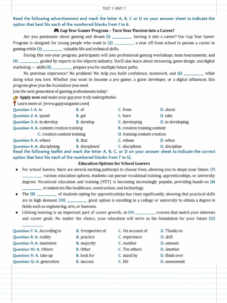Test 1 Unit 7 | PDF