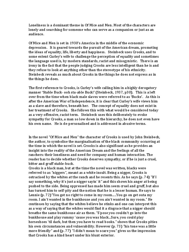 Crooks and Loneliness in Of Mice and Men | PDF | Science ...