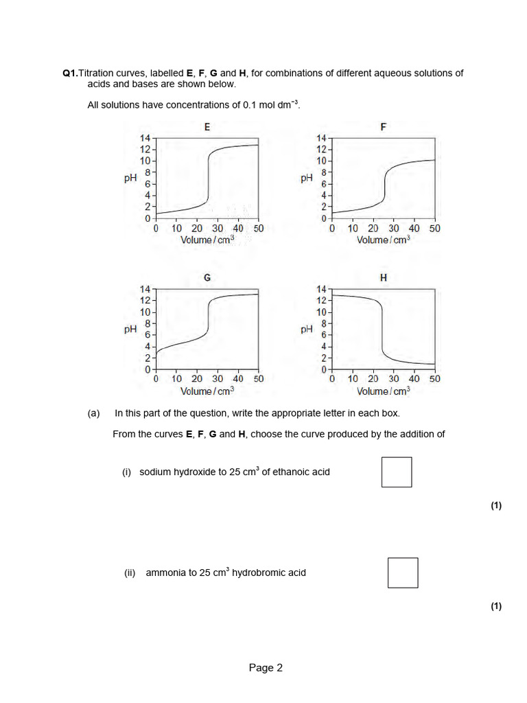 PH Curves, Titrations and Indicators 1 QP 2 | PDF | Acid | Ph
