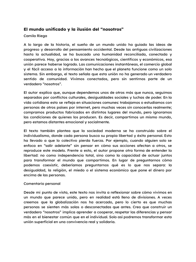 El Mundo Unificado y La Ilusión Del “Nosotros” | PDF | Pensamiento ...