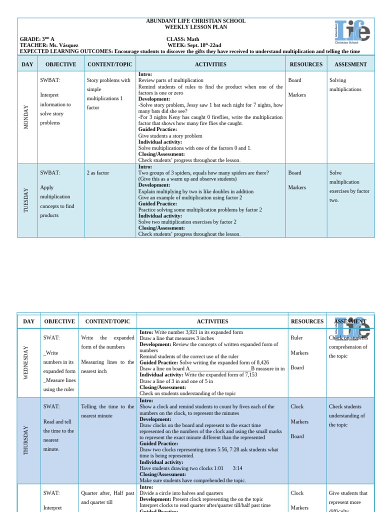 Lesson Plan Math, Language, Reading | PDF | Educational Assessment ...