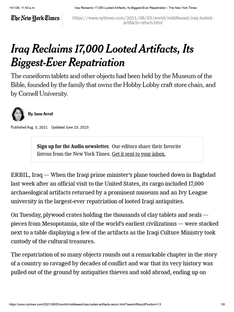 Iraq Reclaims 17,000 Looted Artifacts, Its Biggest-Ever Repatriation ...