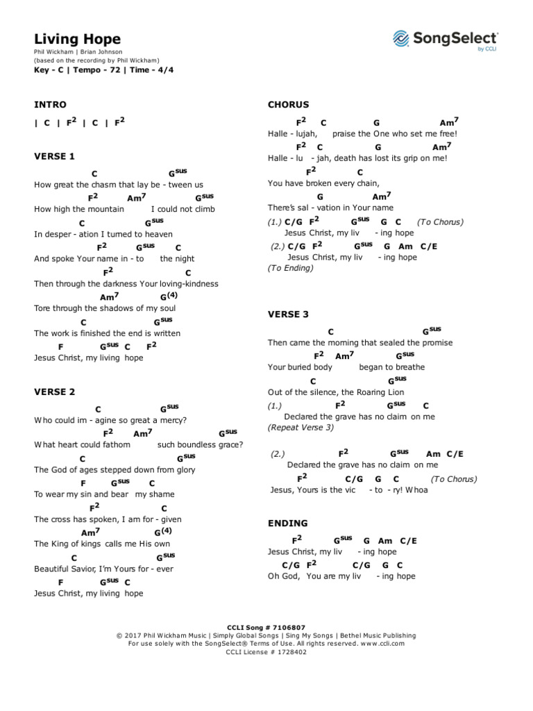 Living Hope C Chord Chart | PDF | Christian Belief And Doctrine ...