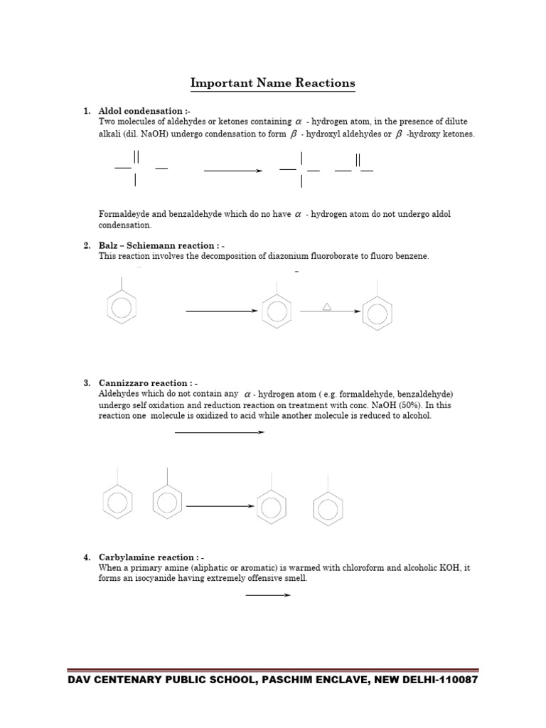 Important Name Reactions | PDF | Amine | Ether