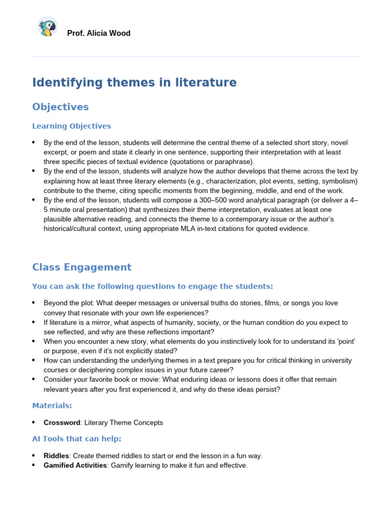 Identifying Themes in Literature | PDF | Human Communication | Cognition