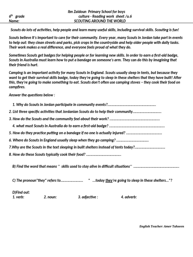 Reading Worksheet Culture U6 6th | PDF