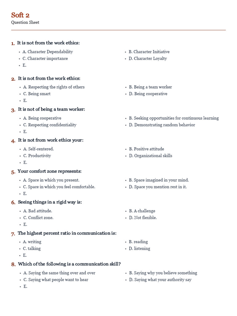 Soft 2 - Question Sheet | PDF | Communication | Skill