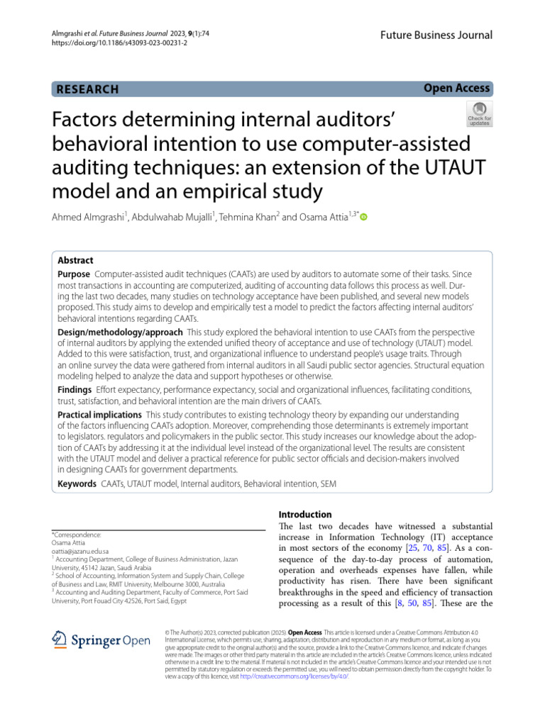 actors determining internal auditors’ behavioral intention to use ...