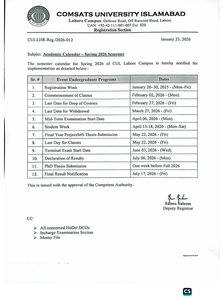 Academic Calendar Spring 2026 | PDF