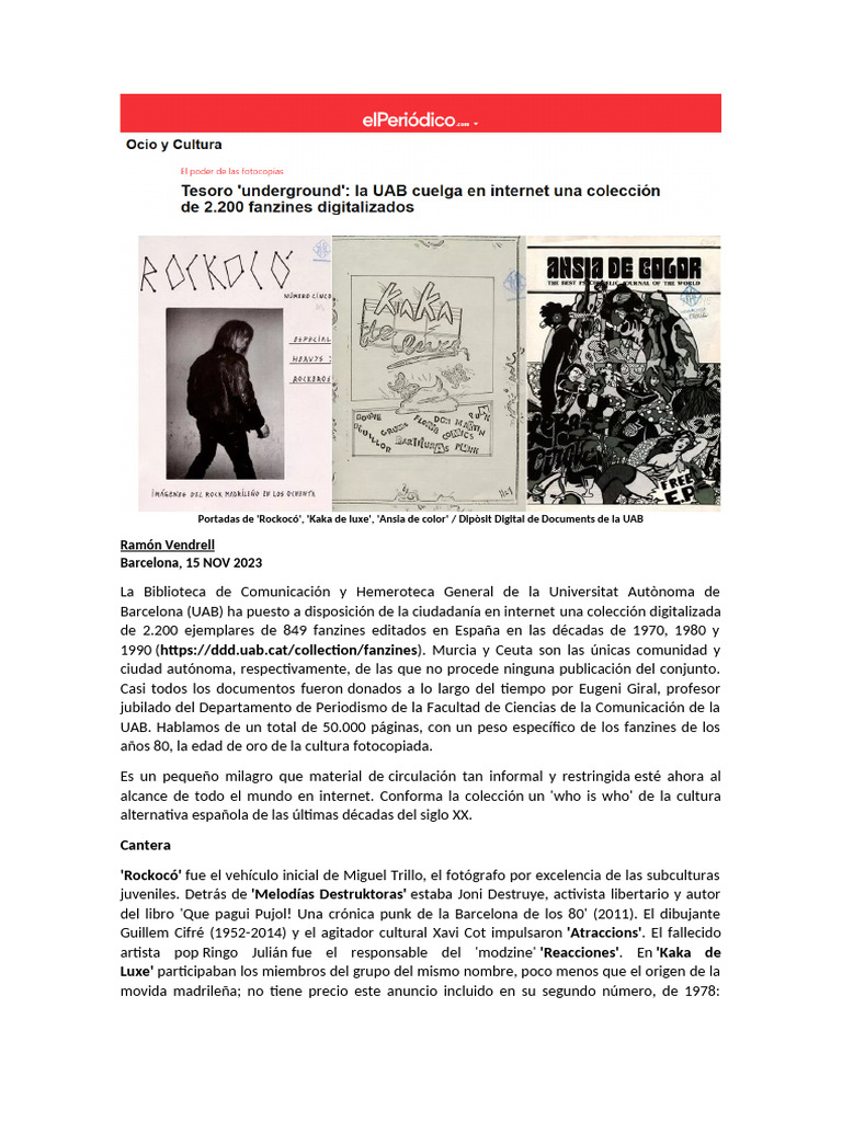 Tesoro 'Underground' La UAB Cuelga en Internet Una Colección de 2.200 ...