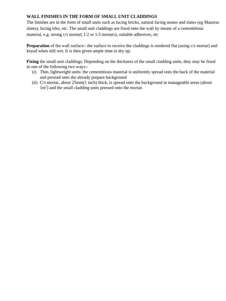 Wall Finishes - Small Unit Claddings | PDF