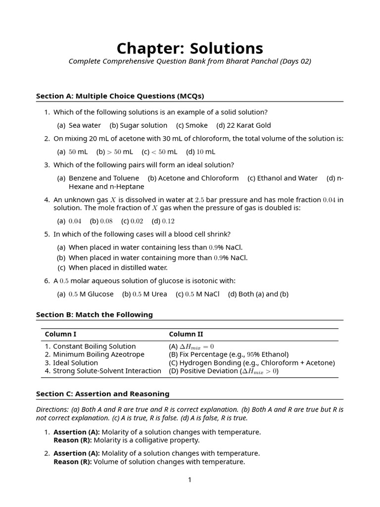 Chemistry Solutions Worksheet | PDF | Gases | Continuum Mechanics