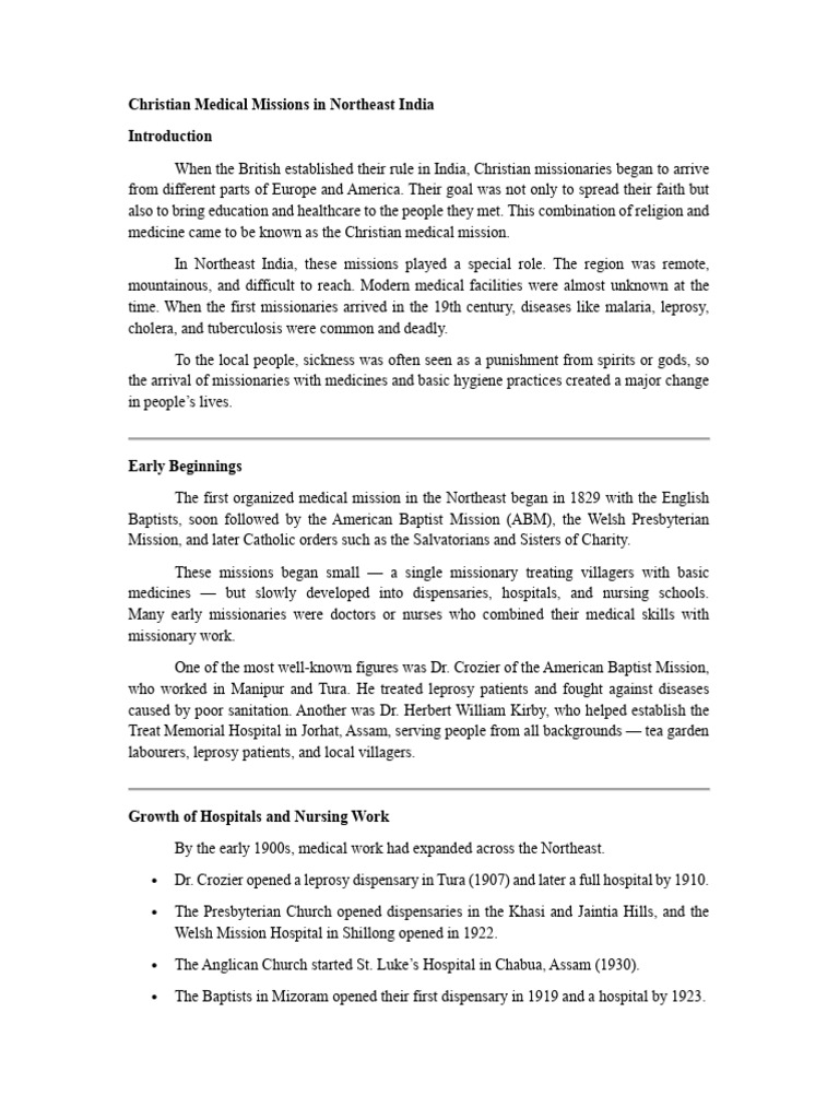 Christian Medical Missions in Northeast India | PDF | Hospital ...