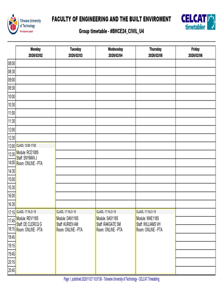 Celcat Timetable Bhce24 Year 2026-2 | PDF