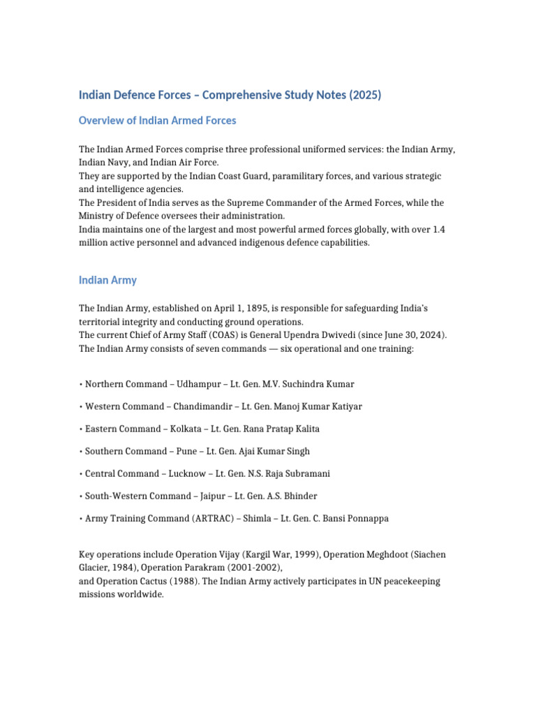Indian Defence Forces Study Notes | PDF | Military | International Security