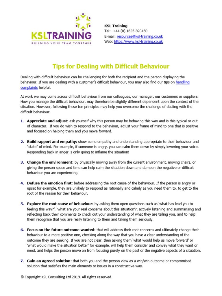 Dealing With Difficult Behaviour | PDF | Empathy | Behavioural Sciences