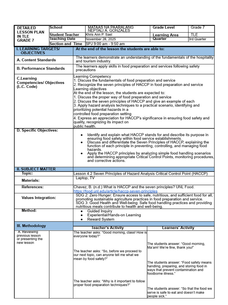 Lesson 4.2 SPJ | PDF | Food Safety | Cooking