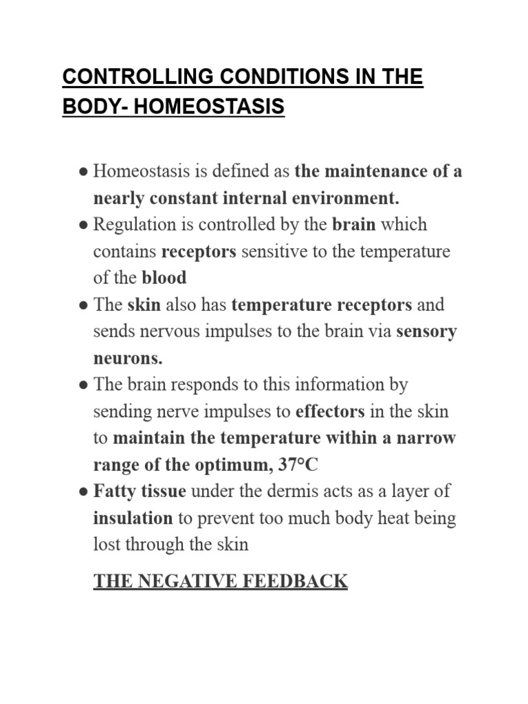 Controlling Conditions in the Body- Homeostasis | PDF