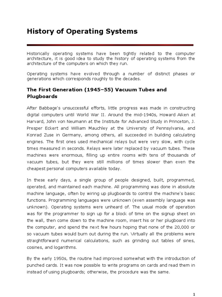 History of Operating Systems Evolution | PDF | Operating System ...