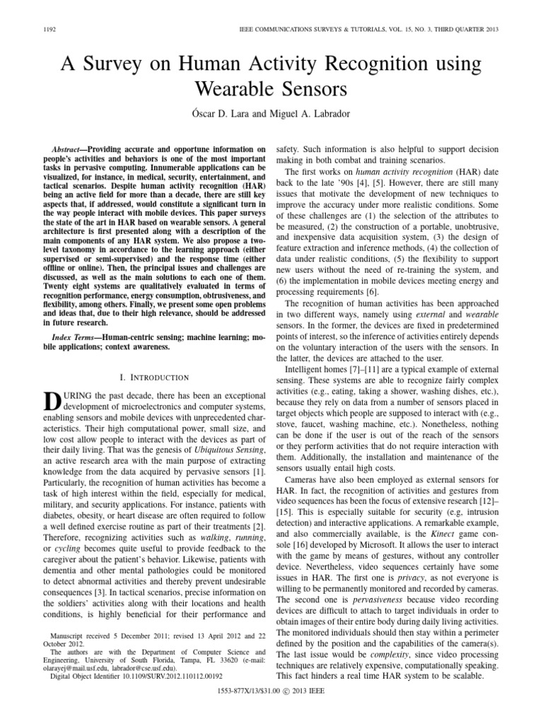 A Survey On Human Activity Recognition Using Wearable Sensors | PDF ...
