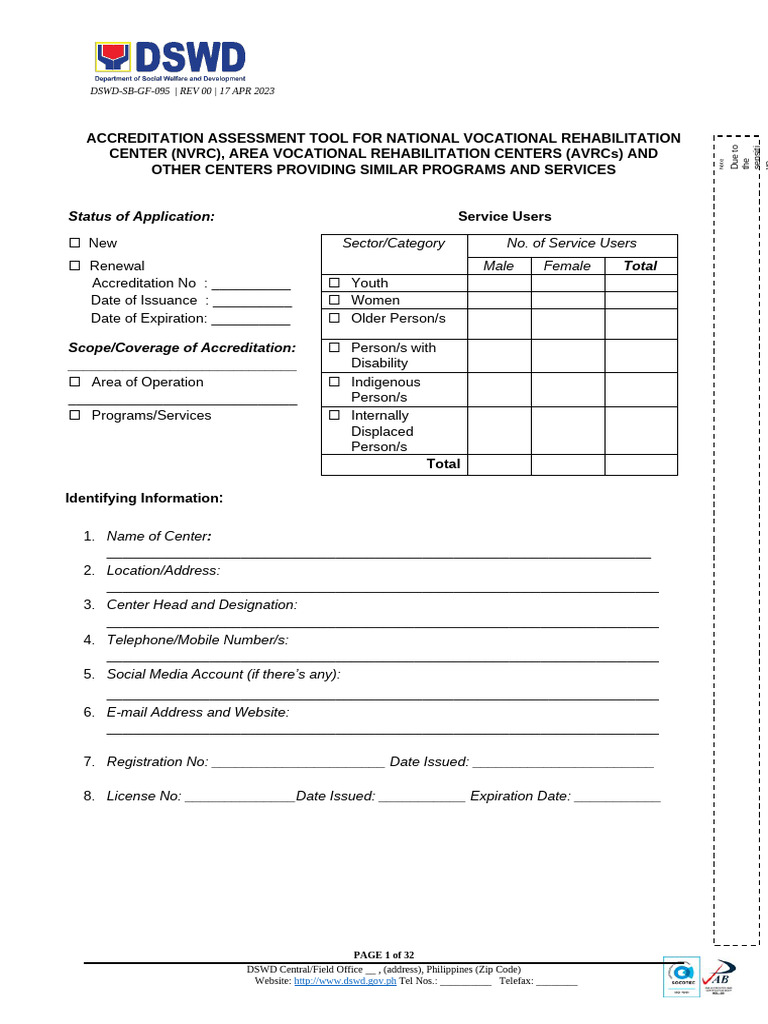 DSWD-SB-GF-095_REV-00_ACCREDITATION-ASSESSMENT-TOOL-FOR-NATIONAL ...