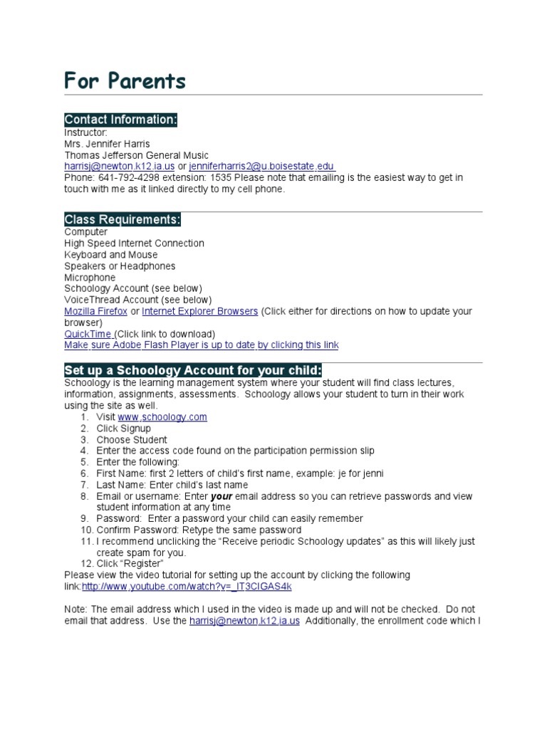 For Parents: Contact Information | PDF | Educational Technology | Password