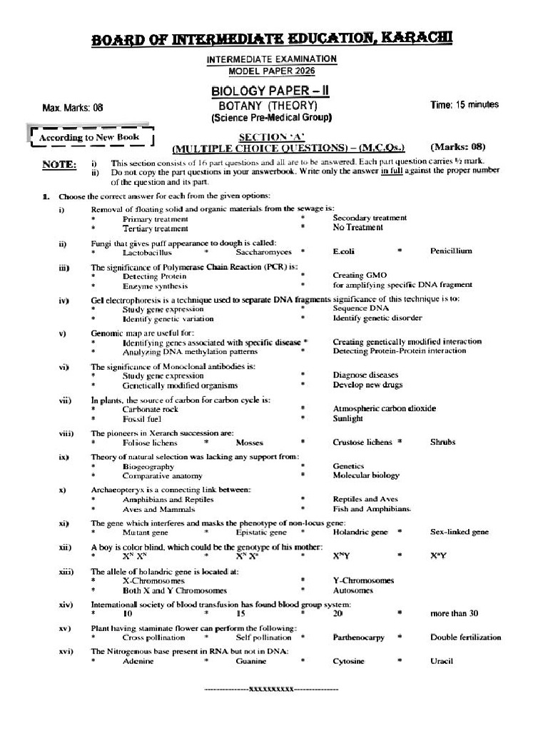 Botany Model Paper XII 2026 | PDF
