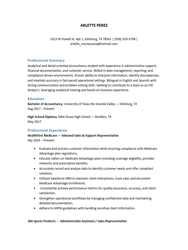 Arlette Perez Resume | PDF | Medicare (United States) | Regulatory ...