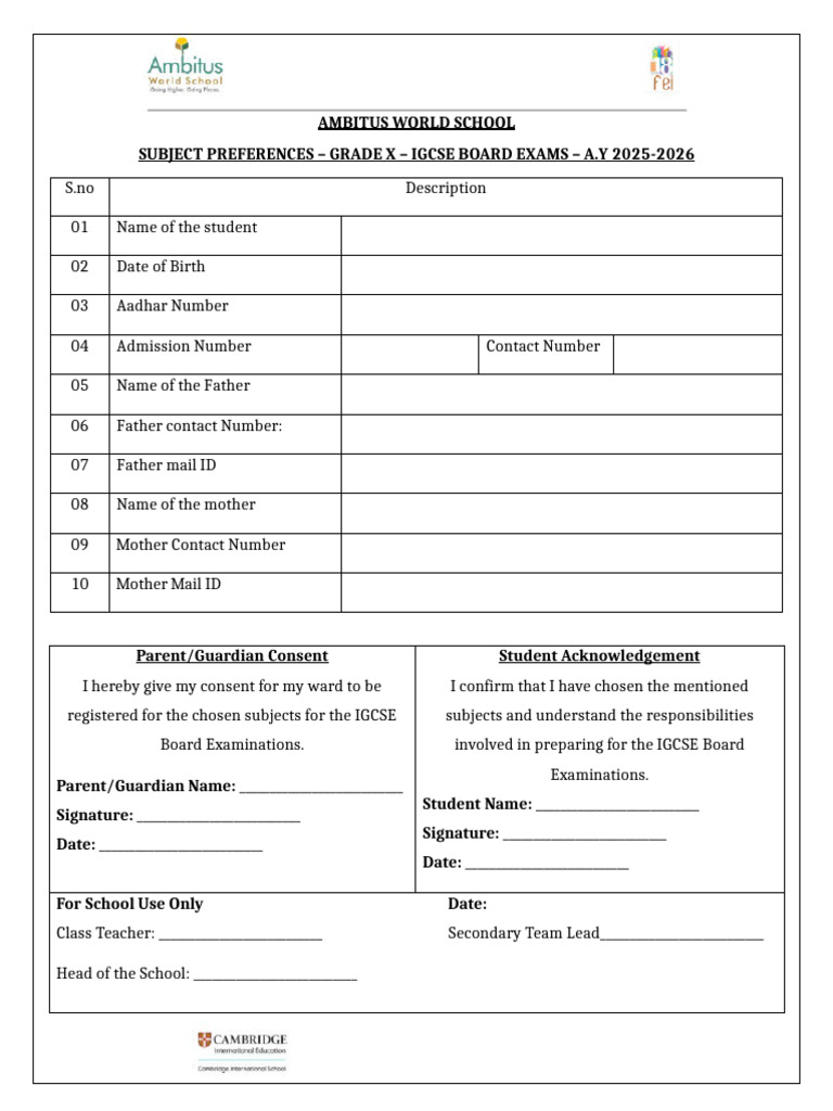 IGCSE 2025-26 - Subject Choices Sheet (1) | PDF | Qualifications
