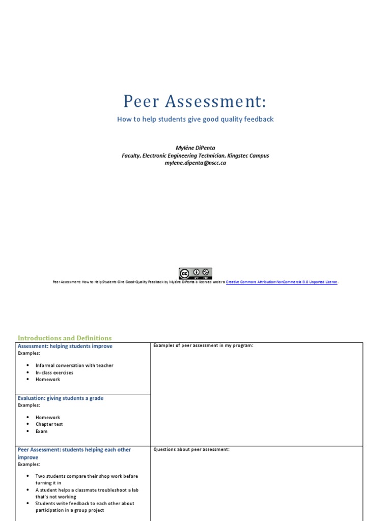 Peer Assessment Handout | PDF | Educational Assessment | Test (Assessment)