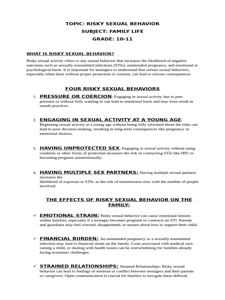 Risky Sexual Behavior Notes | PDF | Safe Sex | Human Sexual Activity