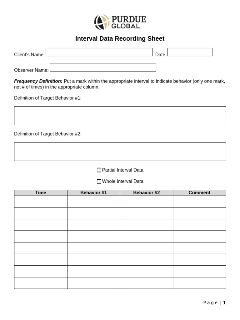 Interval Data Recording Sheet | PDF