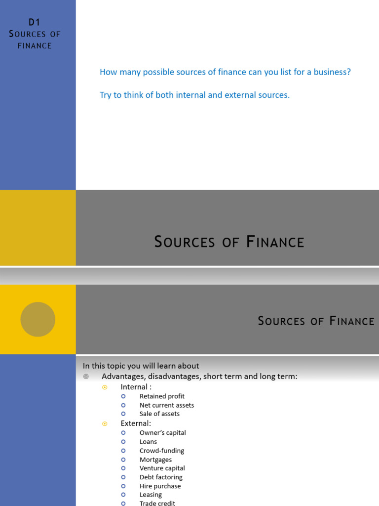 D1 Sources of Finance | PDF