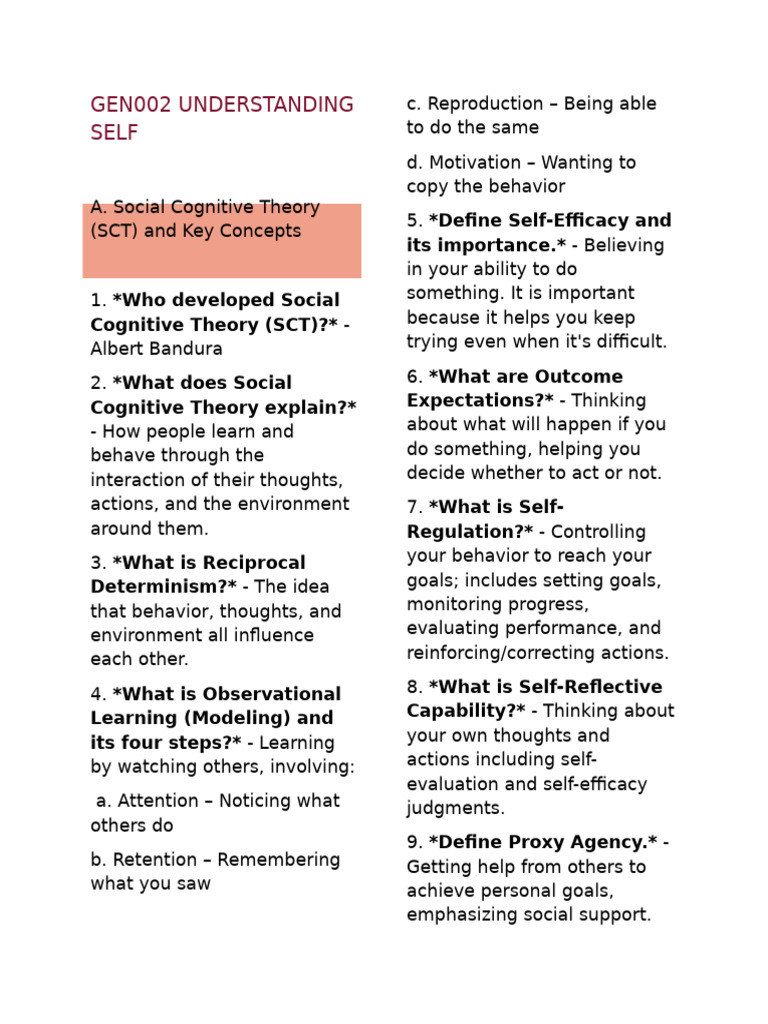 Gen002 Understanding Self | PDF | Social Psychology | Cognitive Psychology