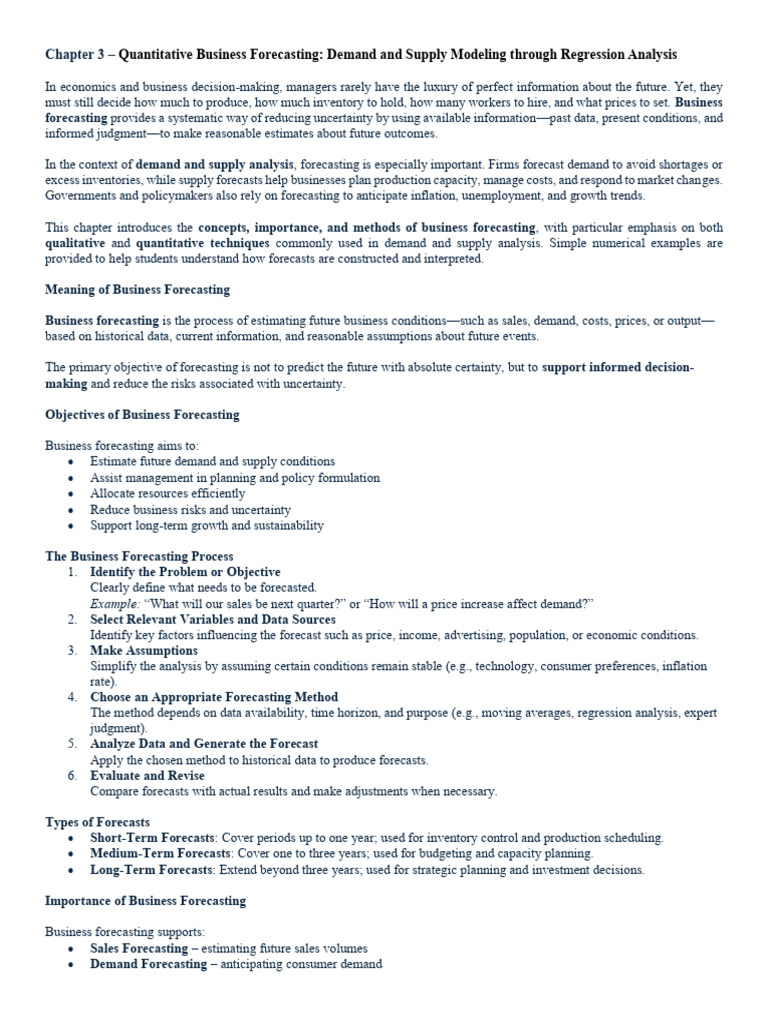 Chapter 3 Quantitative Business Forecasting Demand and Supply Modeling ...